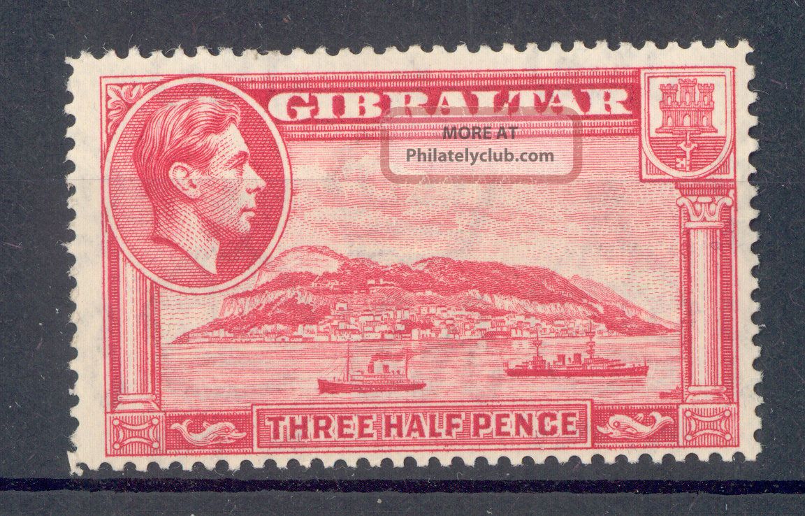 Gibraltar Kgvi 1938 - 51 Three Halfpence Carmine P14 Sg123 Gibraltar Kgvi 1938 - 51 Three Halfpence Carmine P14 Sg123