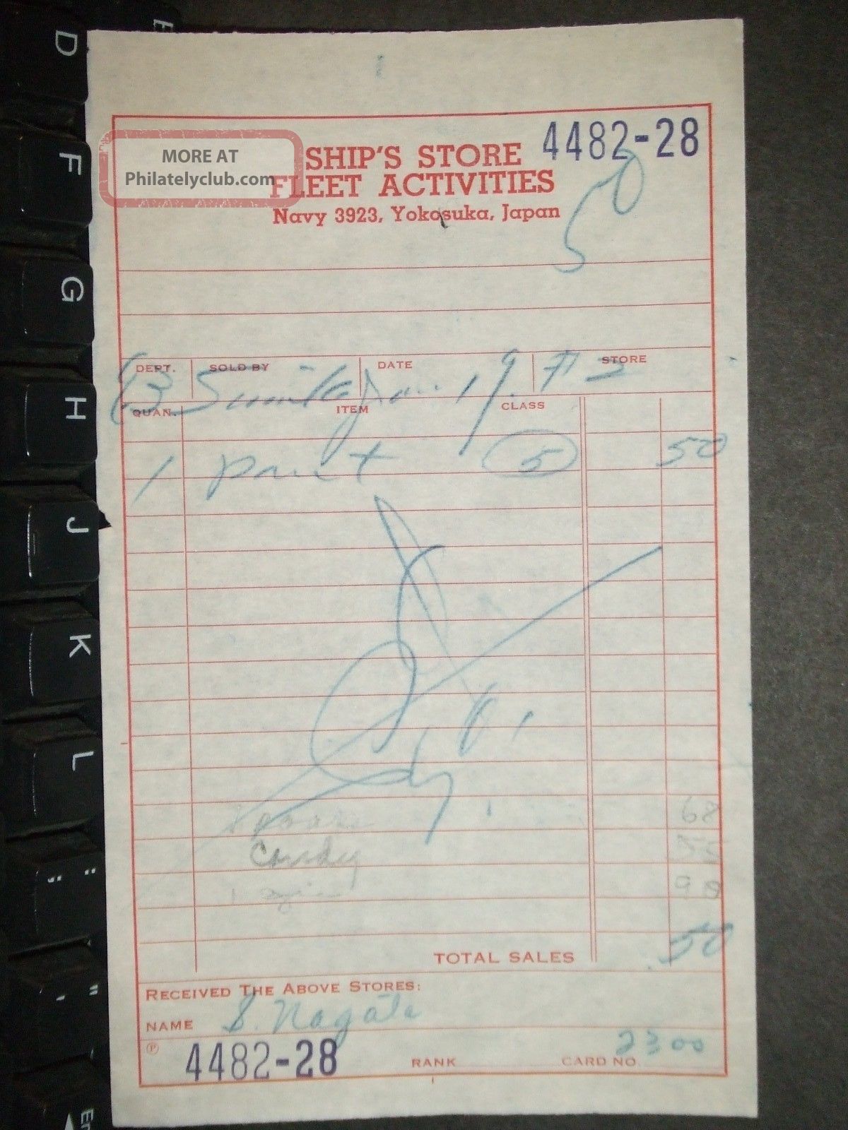 Navy 3923 Yokosuku, Honshu, Japan Naval Receipt
