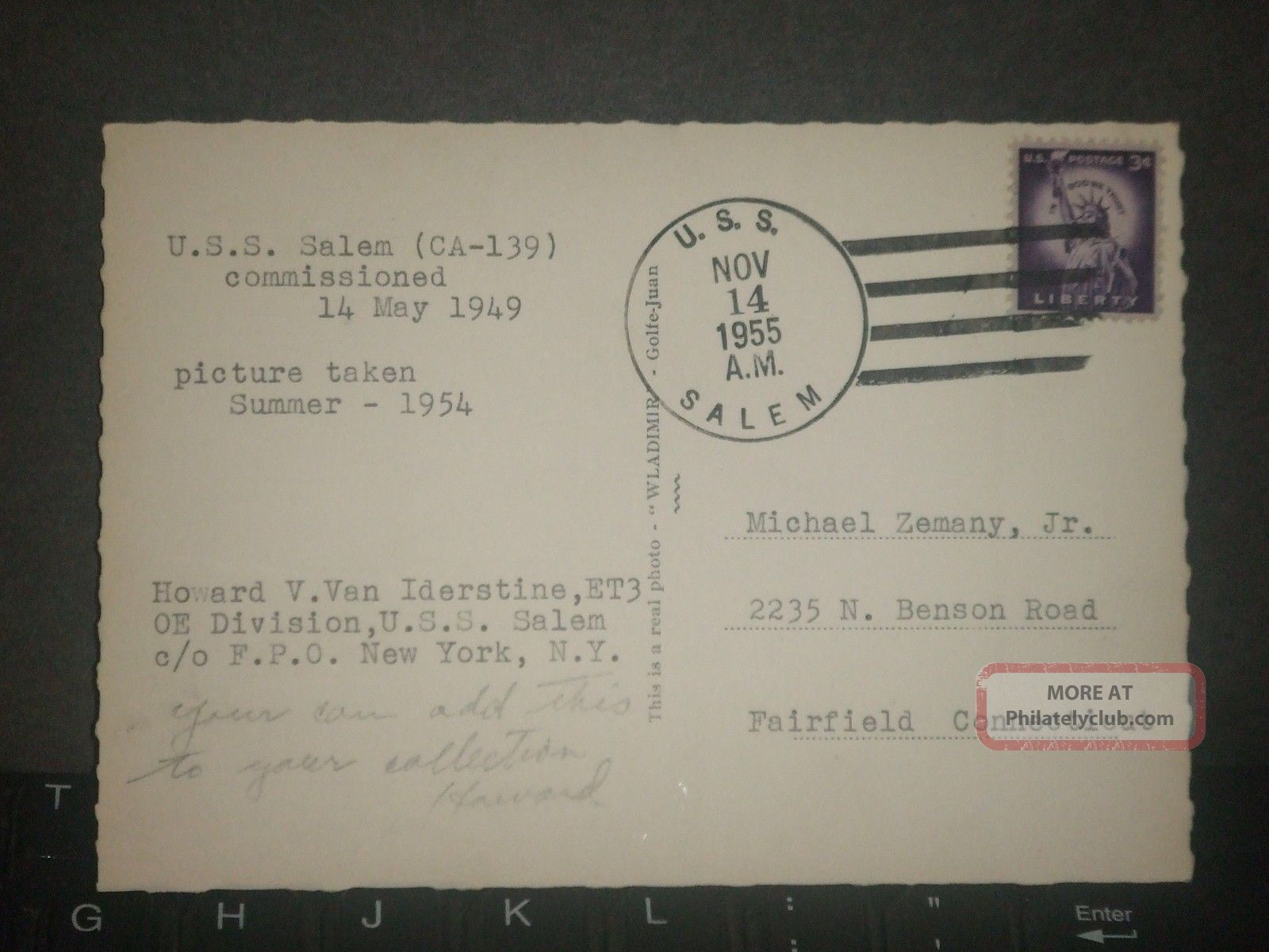 Uss Salem Ca - 139 Naval Cover 1955 Cruiser