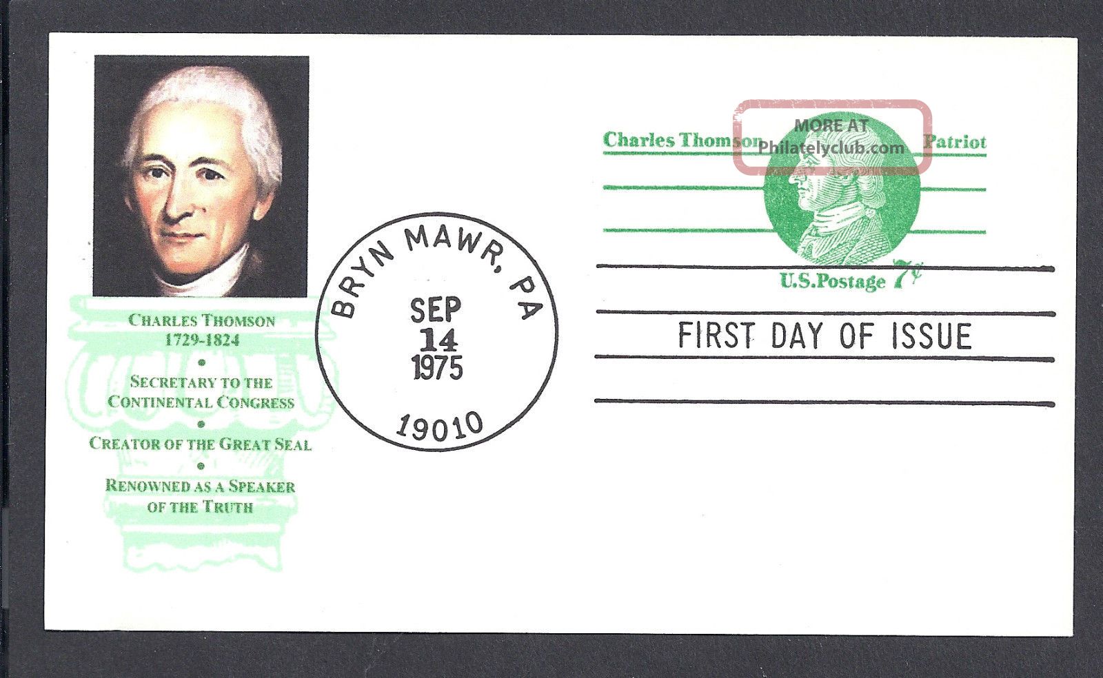 Ux68 Charles Thomson Patriots Postal Card Series