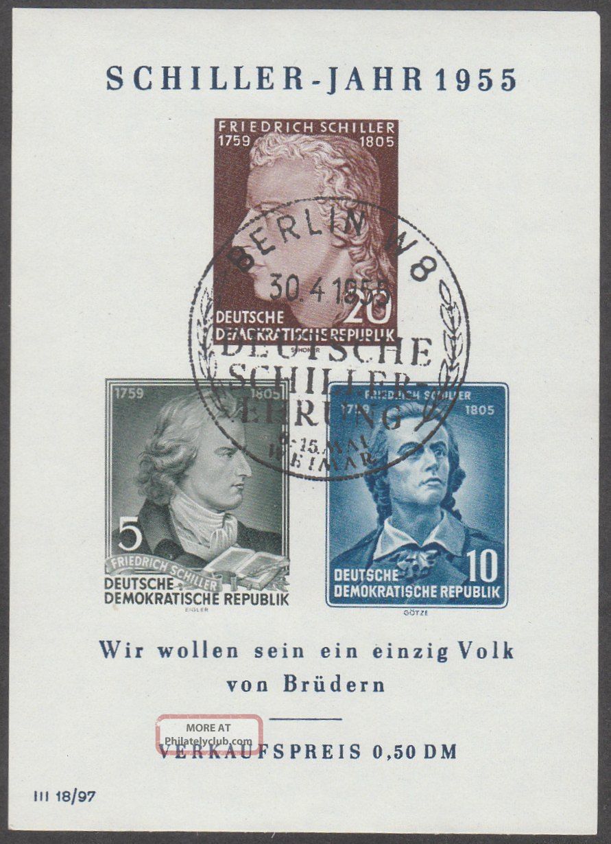 East Germany Ddr Gdr 1955 Cto Minisheet - Friedrich Schiller Block 12